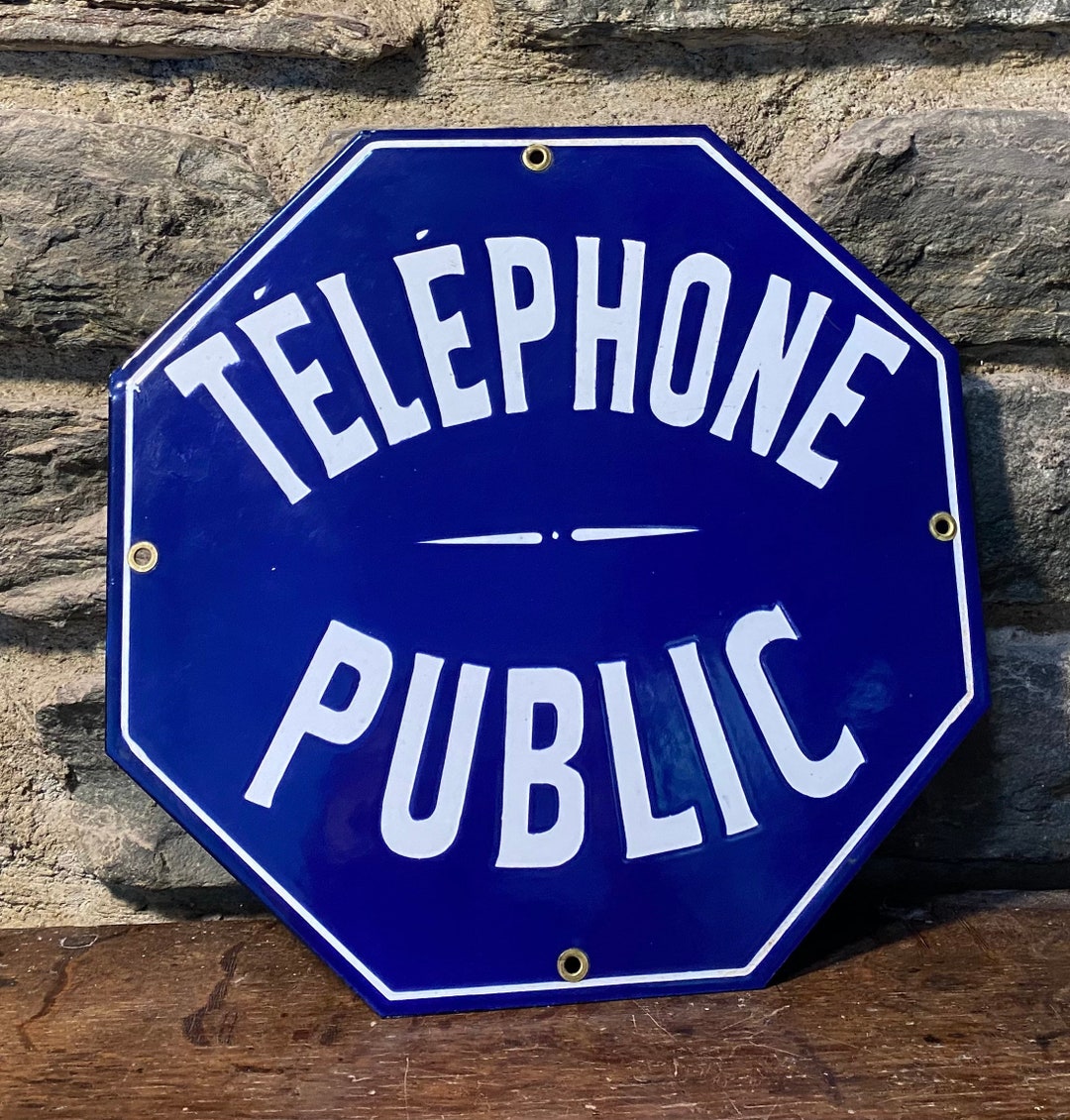 Vintage Enamel Telephone Sign - Etsy