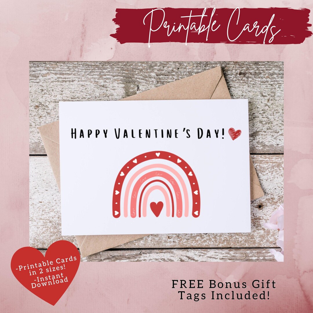 Boho Rainbow Valentine's Day Printable Cards A7 / A2 Digital Greeting ...