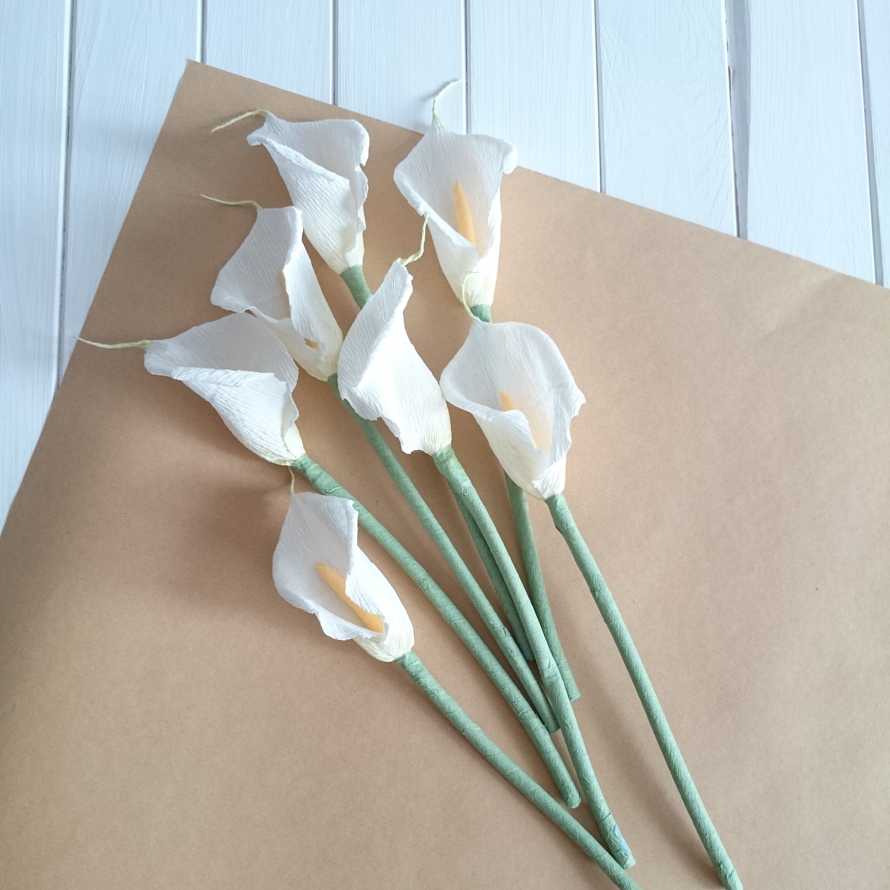 White paper calla lily set Paper anniversary Crepe paper | Etsy