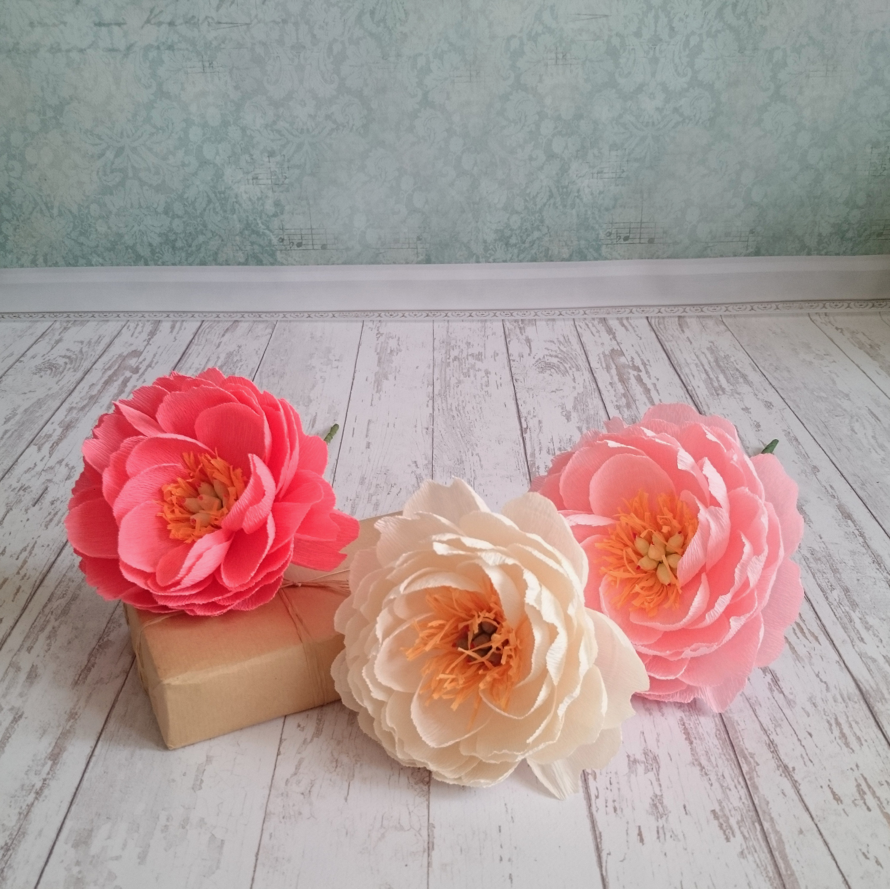 Crepe paper flower bouquet Coral charm peonies set Paper | Etsy