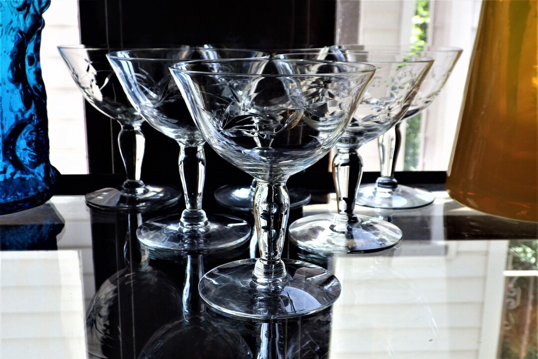 Set of SIX Craft Cocktail Glasses Cut Lady Leg Coupes, Champagne Glass ...