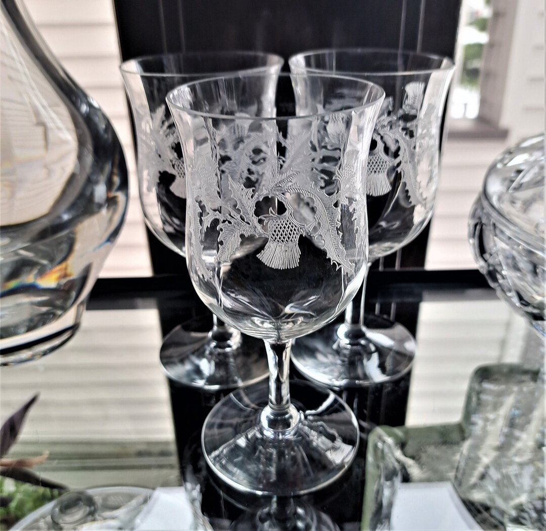 Central Glass Works Thistle Pattern Water Goblets Trio of Antique ...