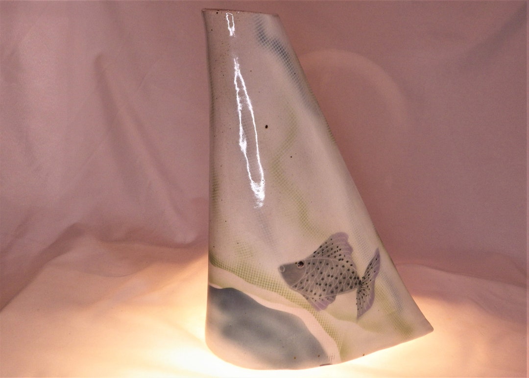 Signed Studio Pottery Large Ceramic Vase Shark Fin Vase, Beach House ...