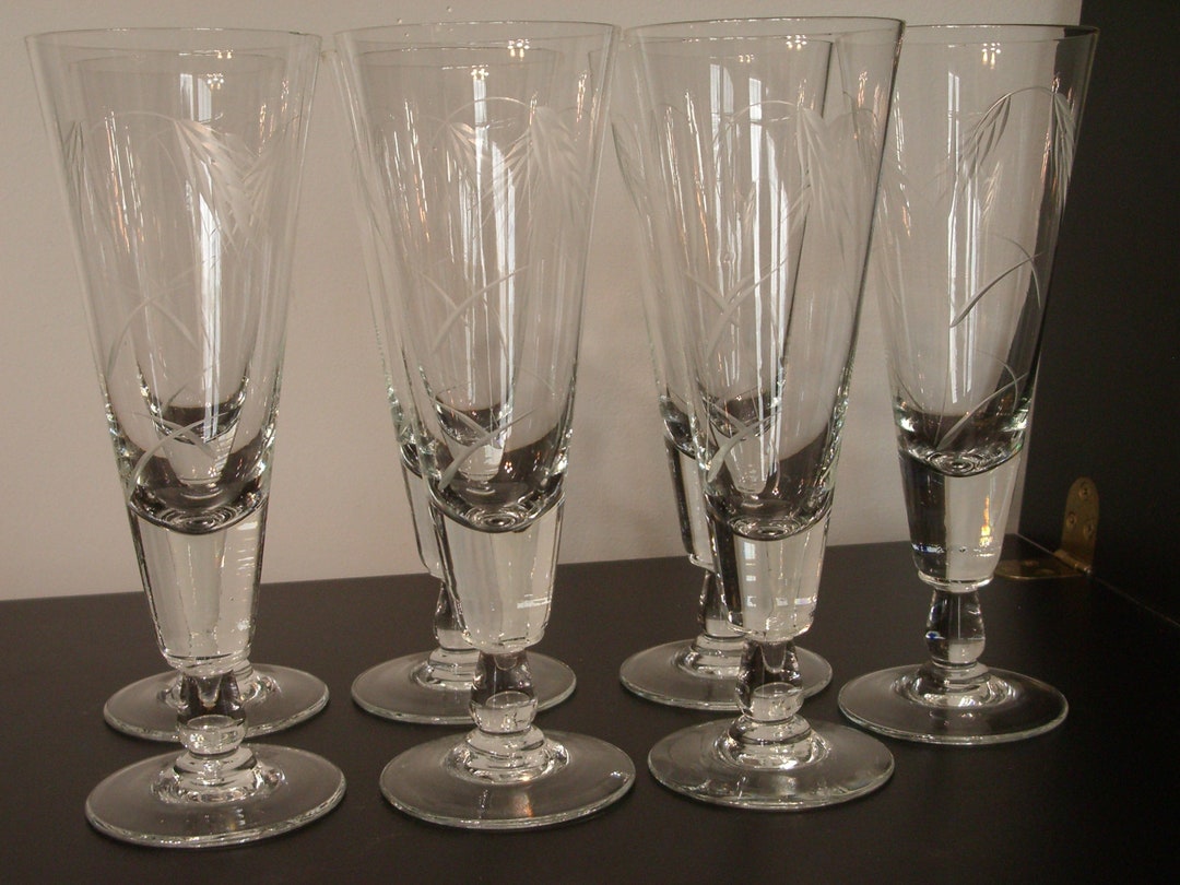 Mid Century Sasaki Cut Crystal Pilsner Glasses Wheat Pattern - 12 Ounce ...