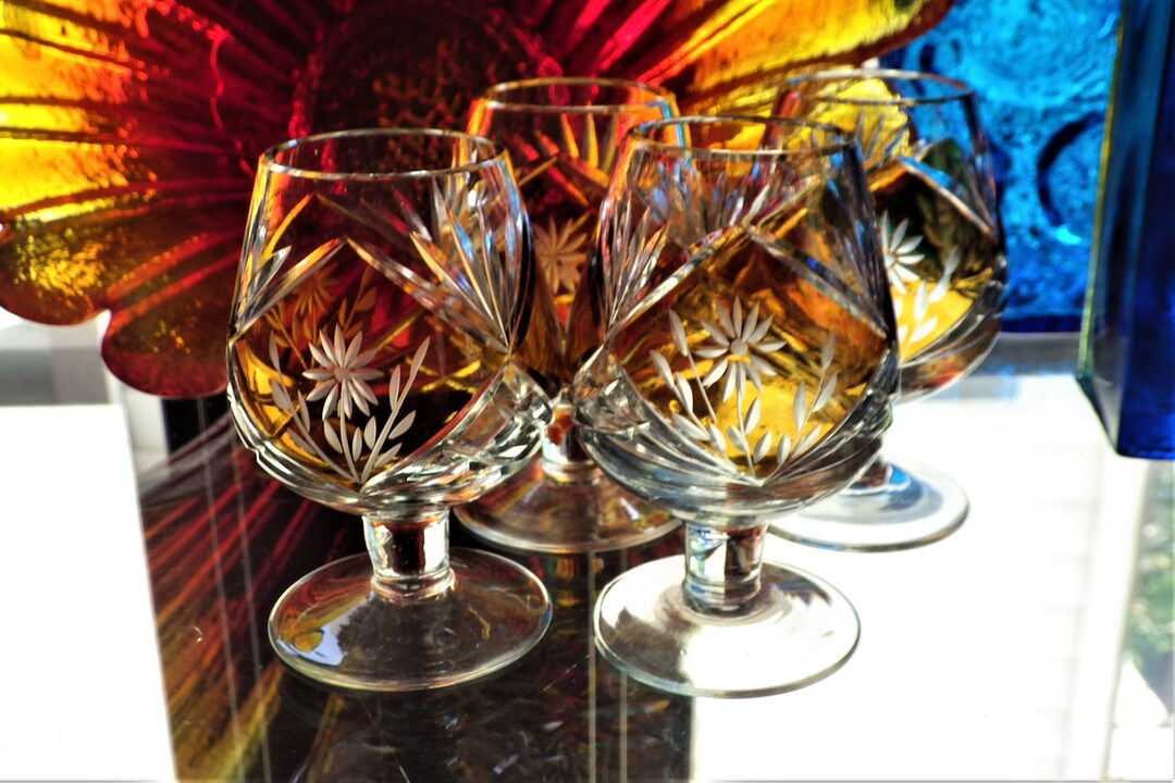 Bohemian Cut to Clear Nosing Glasses Set of Four Shot Glass Snifter ...