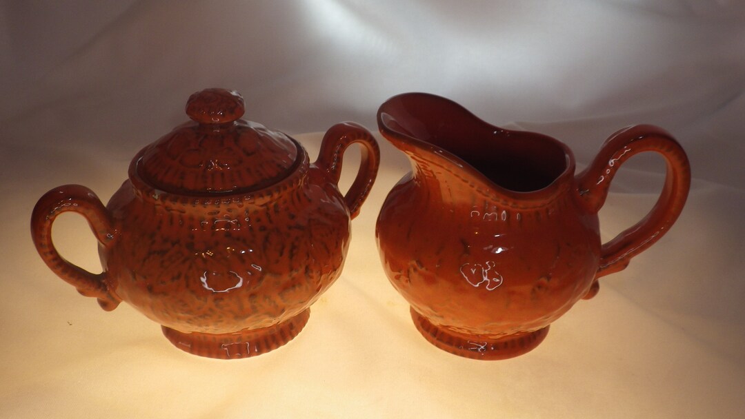 Peasant Village Pottery Mid Century Creamer Set Mottled Orange Lava ...