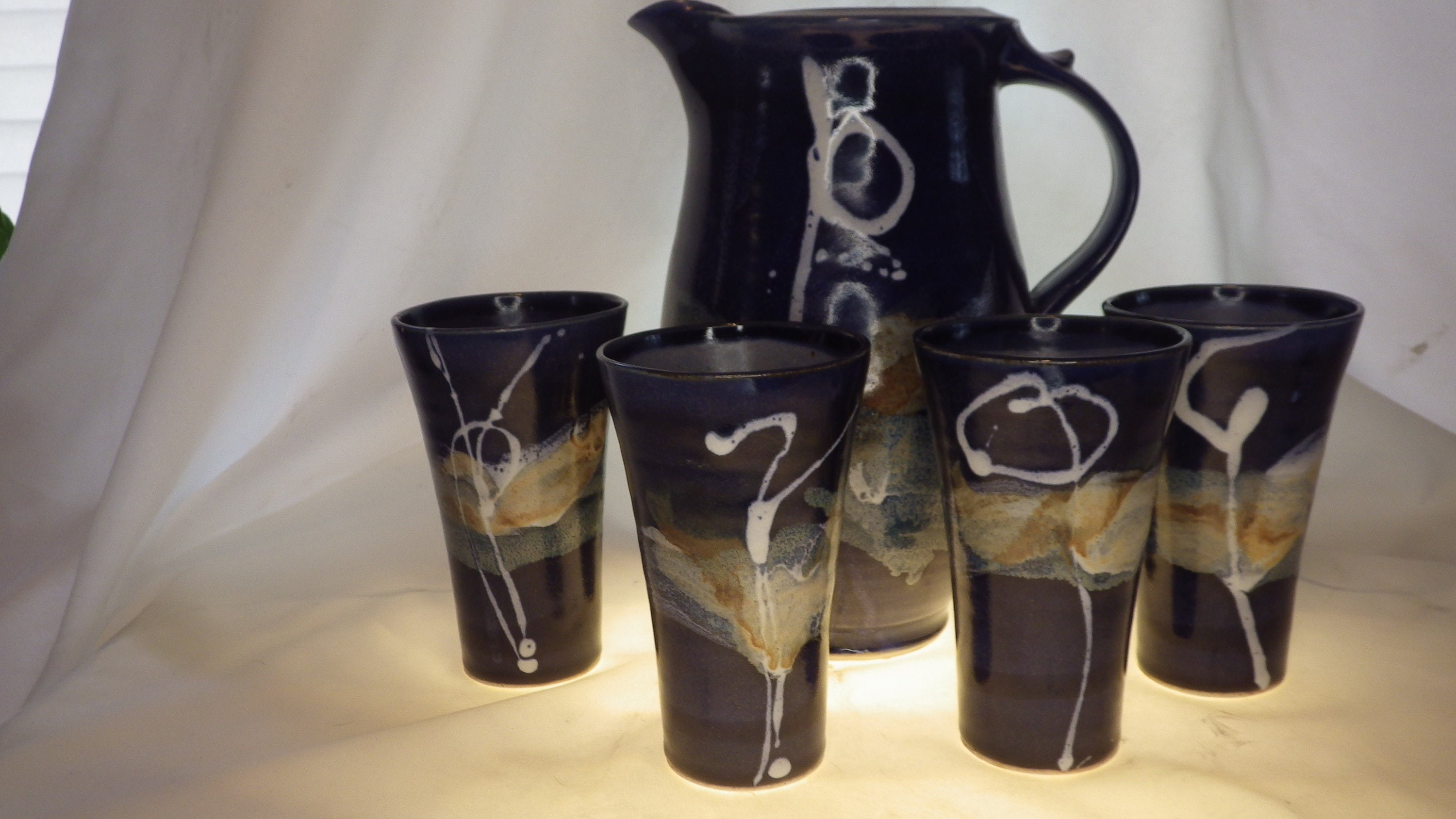 Wagner Pottery Five Piece Drink Set Lemonade Pitcher Studio - Etsy