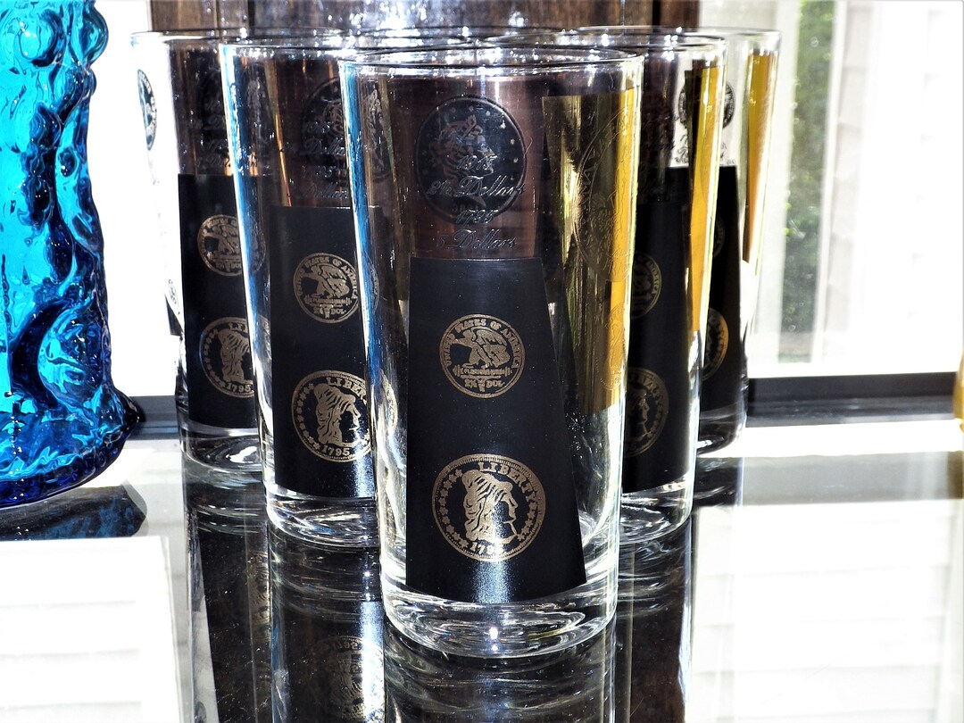 Gold Coin Highball Glasses by Cera Glass Set of Six Mid Century Modern ...