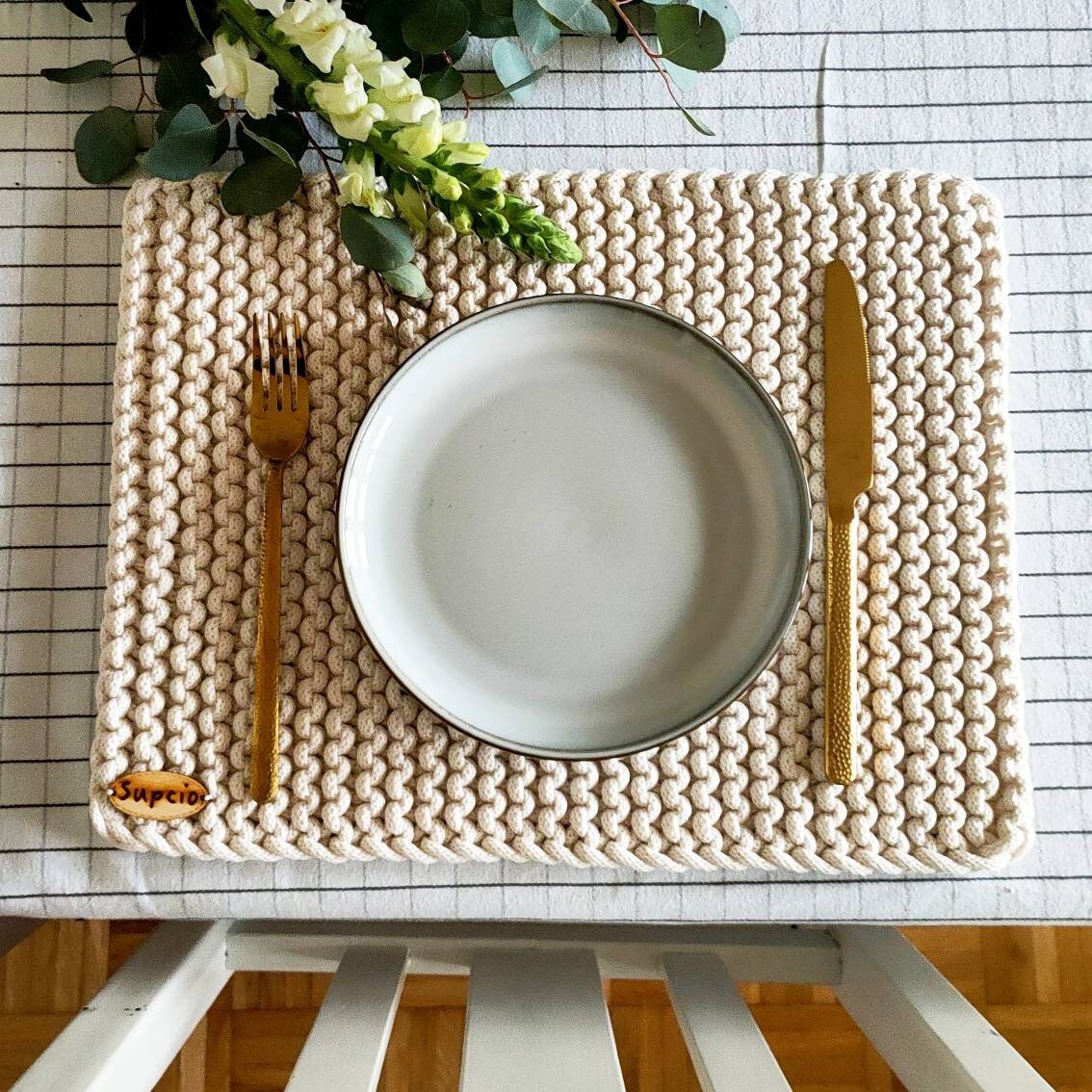 Rectangular knitted table mat scandic home decor scandi | Etsy Polska