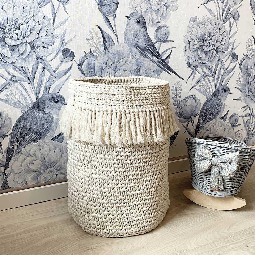 Boho Basket for Toys/laundry, Cotton Crochet Handmade Basket, Storage ...