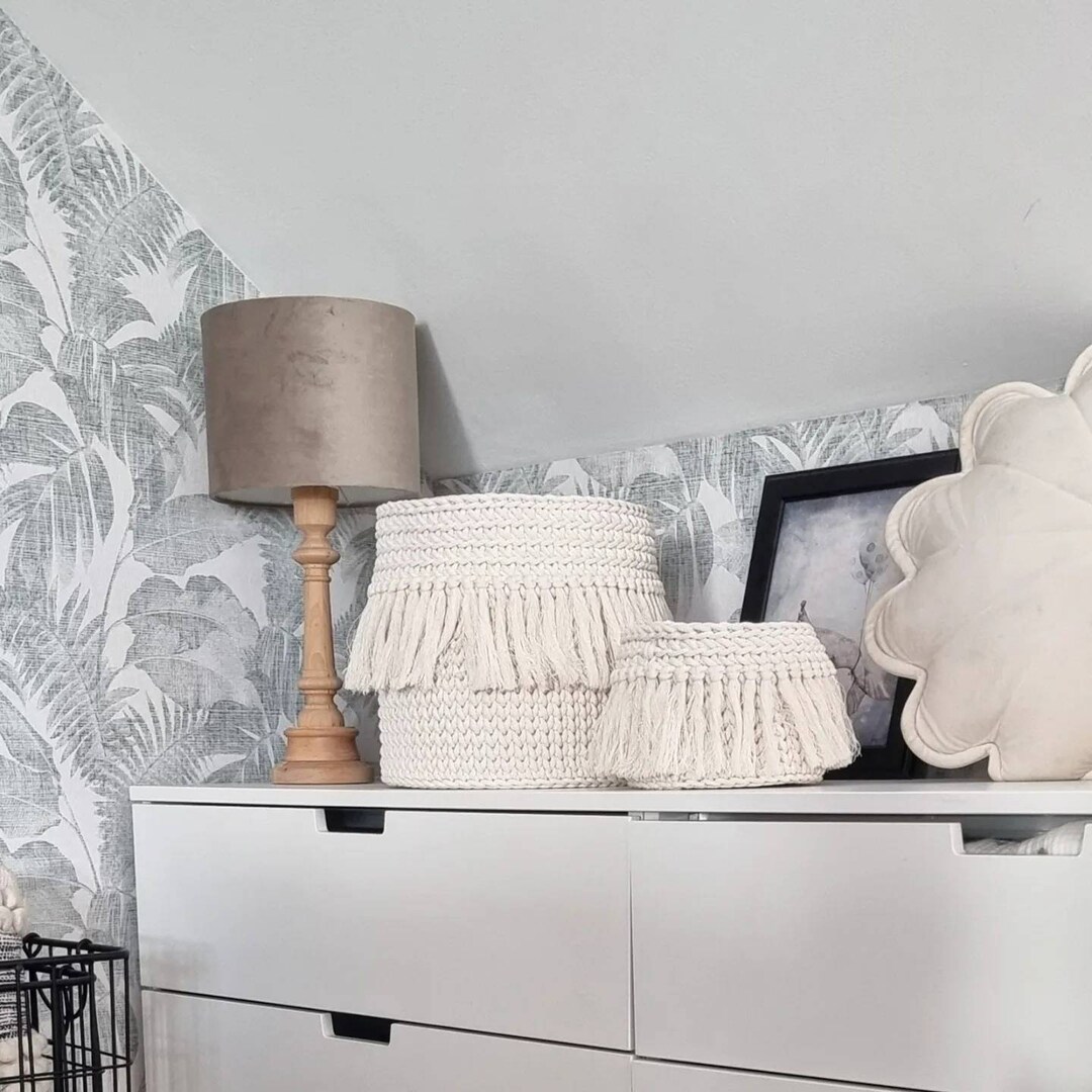 Boho Round Basket, Kidsroom Storage Container, Cotton Organizer, House ...