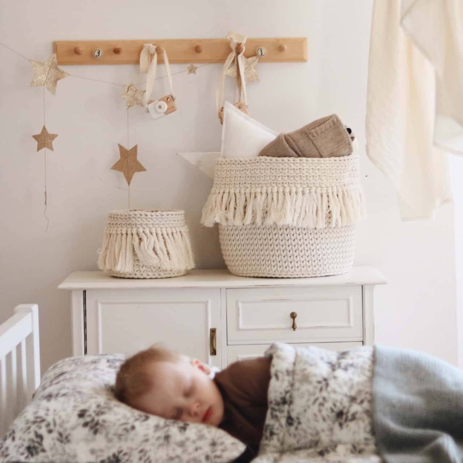 Boho Round Basket Kidsroom Storage Container Cotton | Etsy