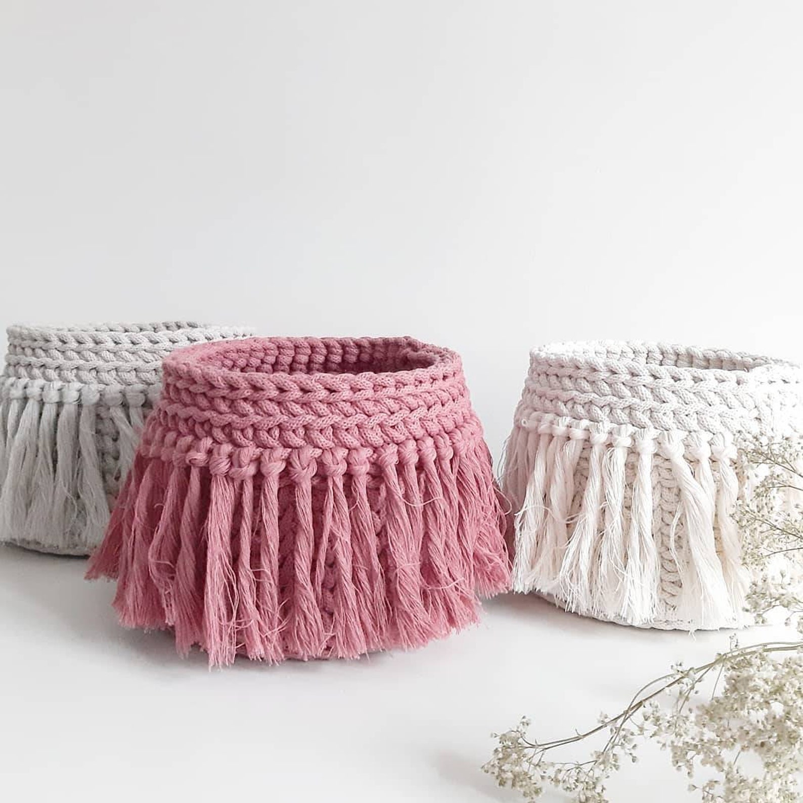 Boho Round Basket Kidsroom Storage Container Cotton | Etsy