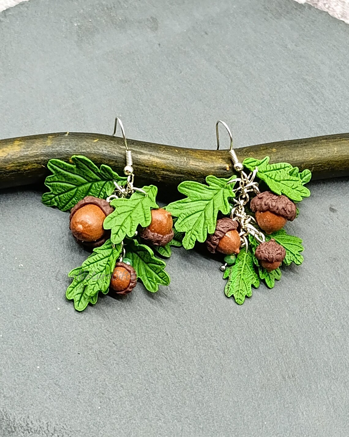 Acorn Dangle Earrings | Green Oak Leaf Jewelry | Nature-inspired ...