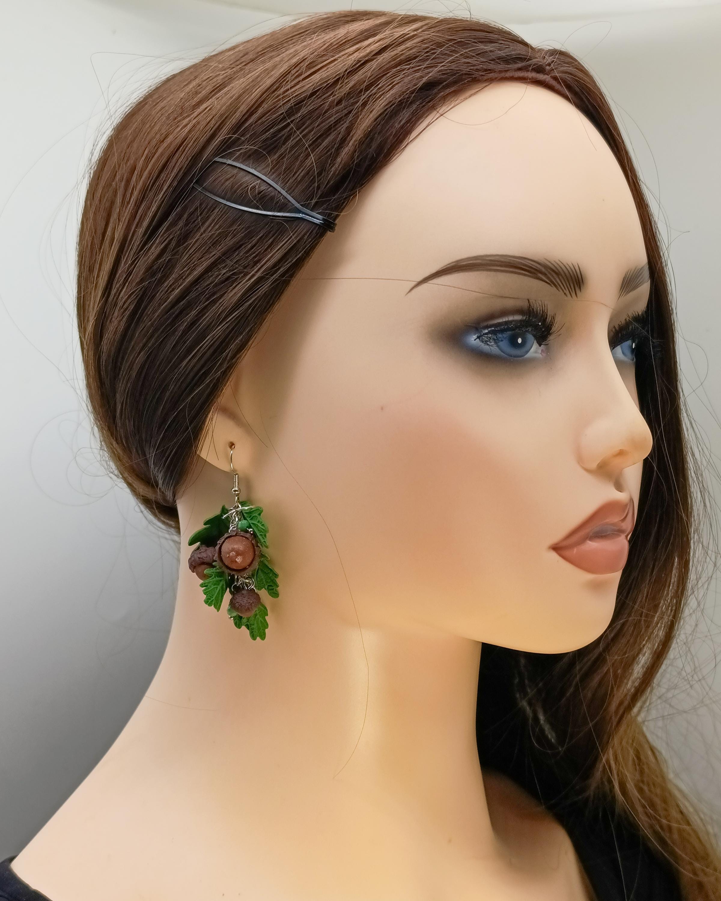 Acorn Dangle Earrings | Green Oak Leaf Jewelry | Nature-inspired ...