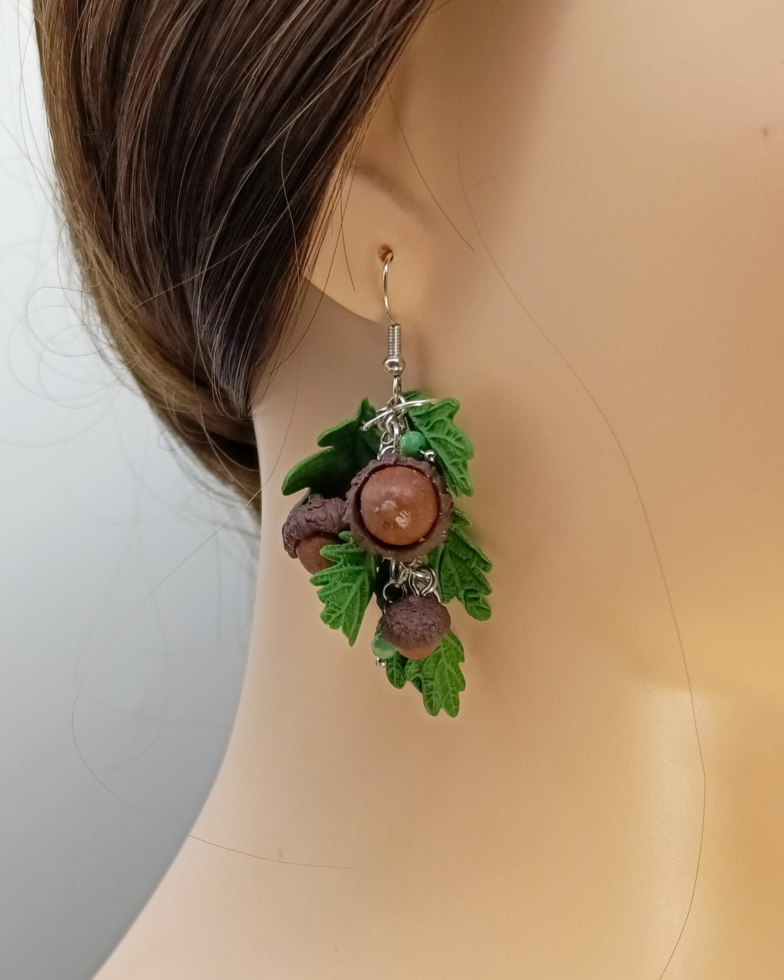 Acorn Dangle Earrings | Green Oak Leaf Jewelry | Nature-inspired ...