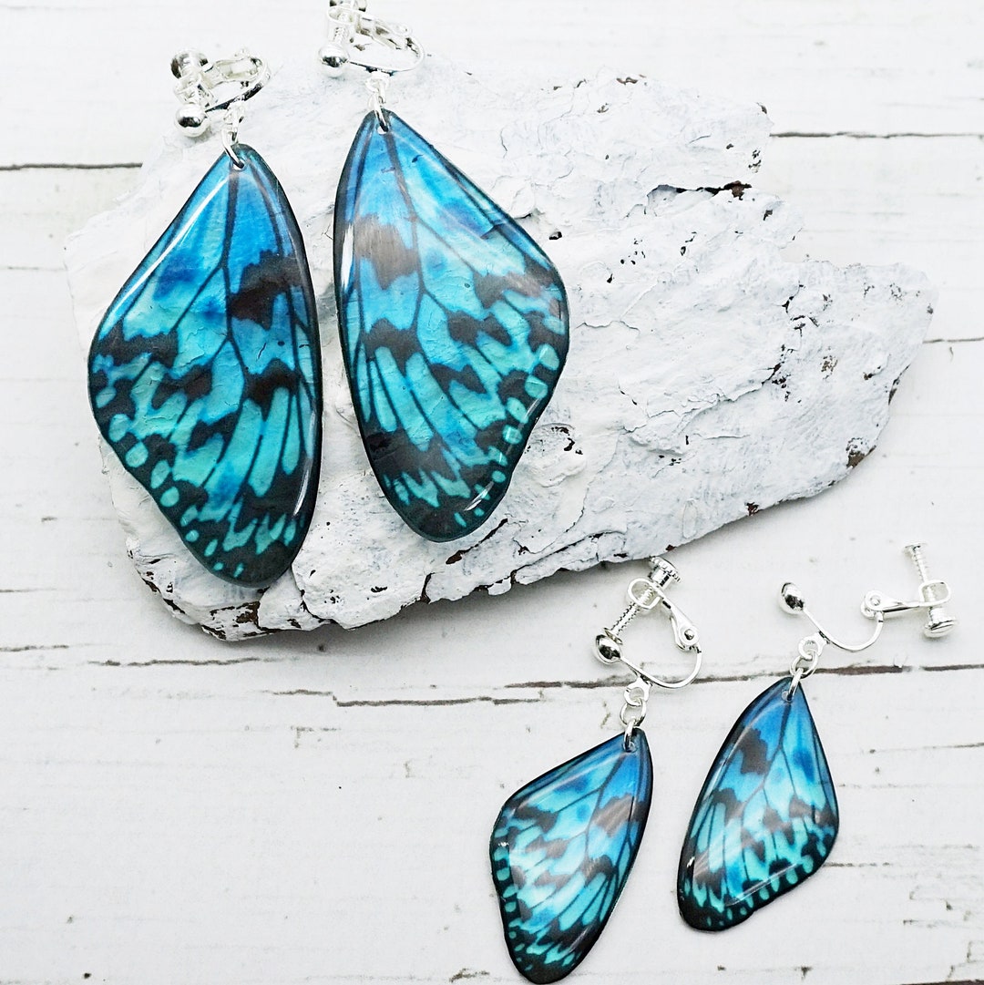 Aquamarine Blue Crystal Butterfly Earrings Handmade Resin Jewelry - Etsy