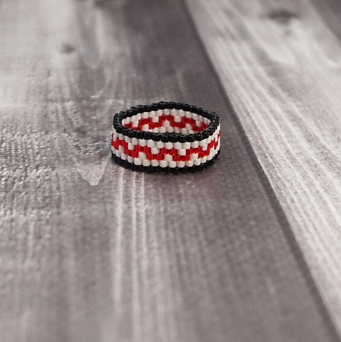 Seed Bead Ring Thin Red White Black Minimalist Band Ring - Etsy