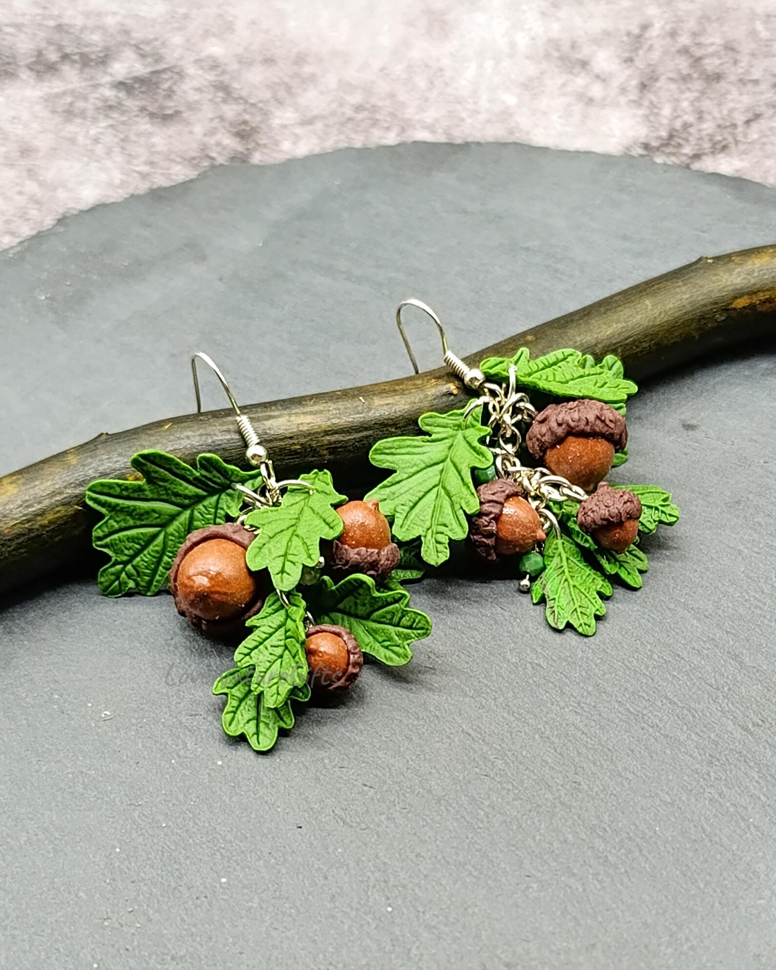 Acorn Dangle Earrings | Green Oak Leaf Jewelry | Nature-inspired ...