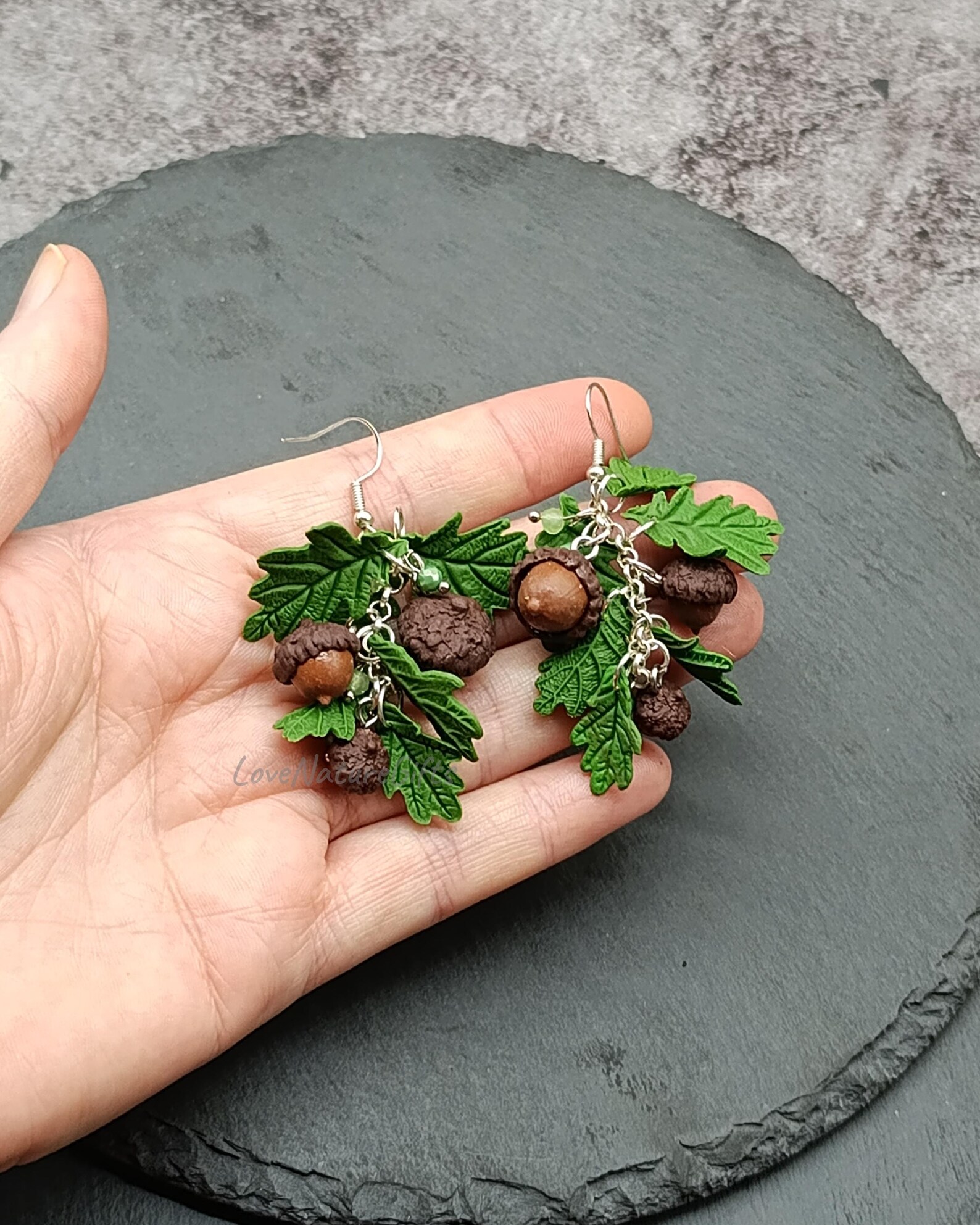 Acorn Dangle Earrings | Green Oak Leaf Jewelry | Nature-inspired ...