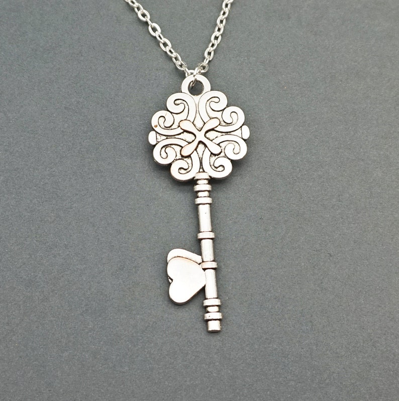 Hand-painted Boho Silver Key Pendant Necklace: Handmade Jewelry - Etsy