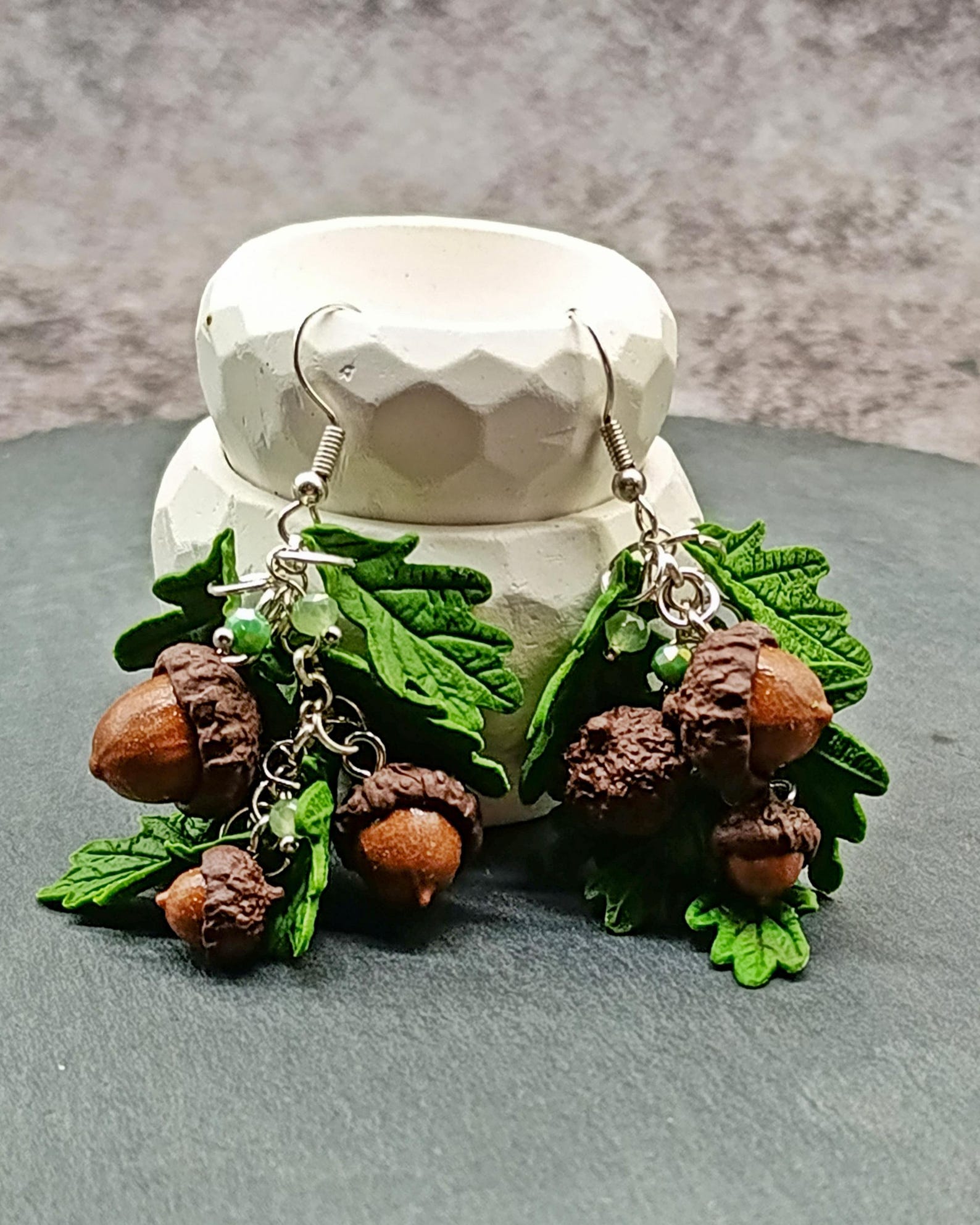 Acorn Dangle Earrings | Green Oak Leaf Jewelry | Nature-inspired ...