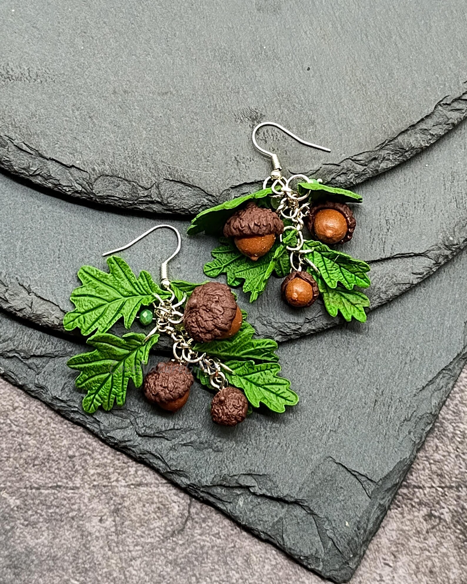 Acorn Dangle Earrings | Green Oak Leaf Jewelry | Nature-inspired ...