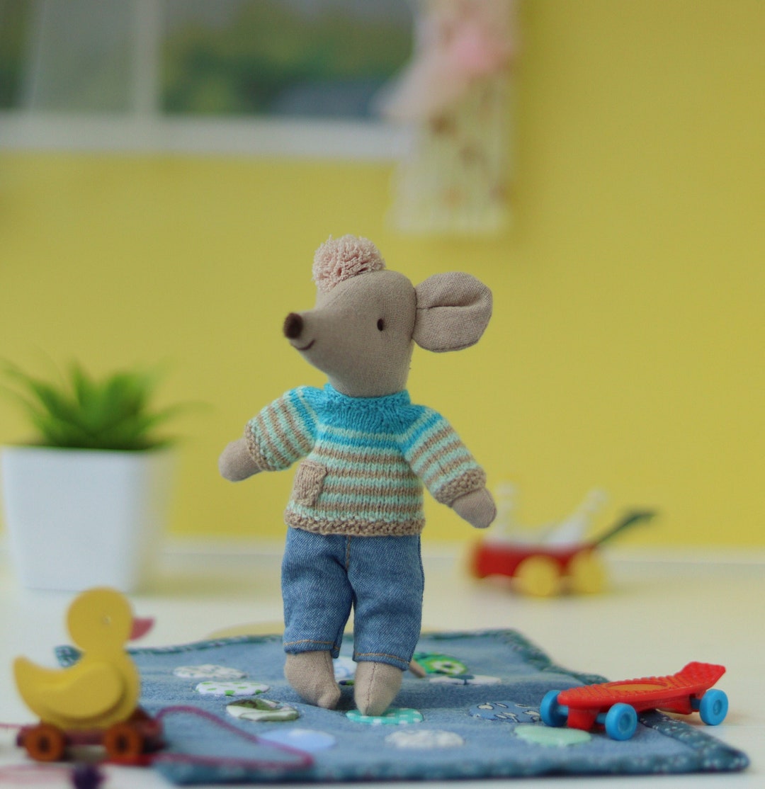 Maileg Mouse Striped Sweater and Pants. Soft Toy Denim Clothes ...