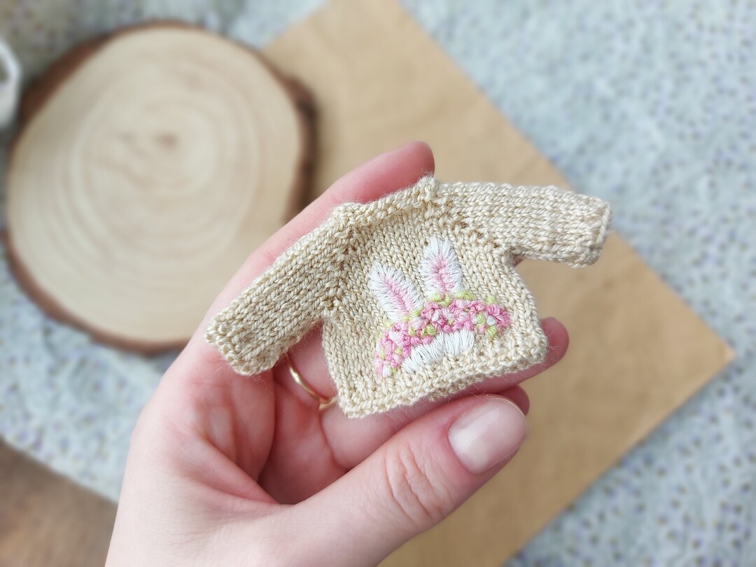 Handmade Miniature Bunny Sweater: Embroidered Doll Clothes - Etsy