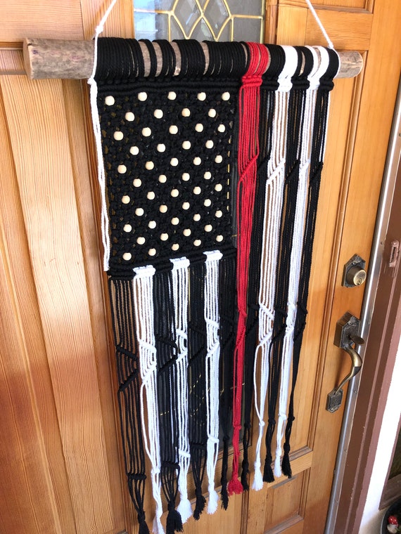 Thin Red Line Macrame Flag | Etsy