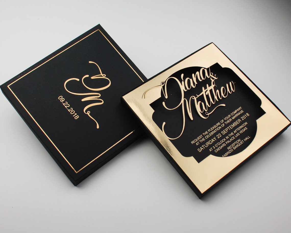 Luxury Gold Wedding Invitations Unique Boxed Wedding - Etsy
