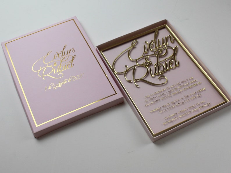 Gold Acrylic Invitations Engraved Clear Acrylic Wedding - Etsy