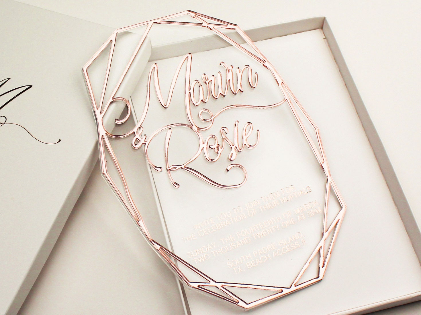 3D Custom Acrylic Wedding Invitation Rose Gold Acrylic - Etsy