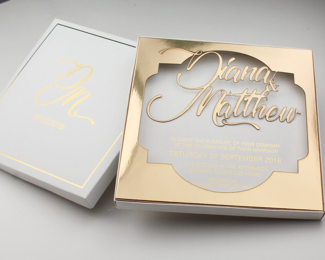 Luxury Gold Wedding Invitations Unique Boxed Wedding - Etsy