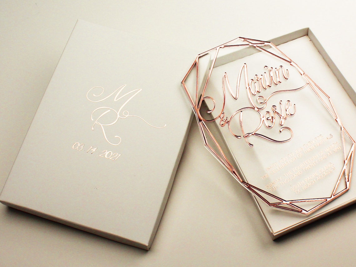 3D Custom Acrylic Wedding Invitation Rose Gold Acrylic - Etsy
