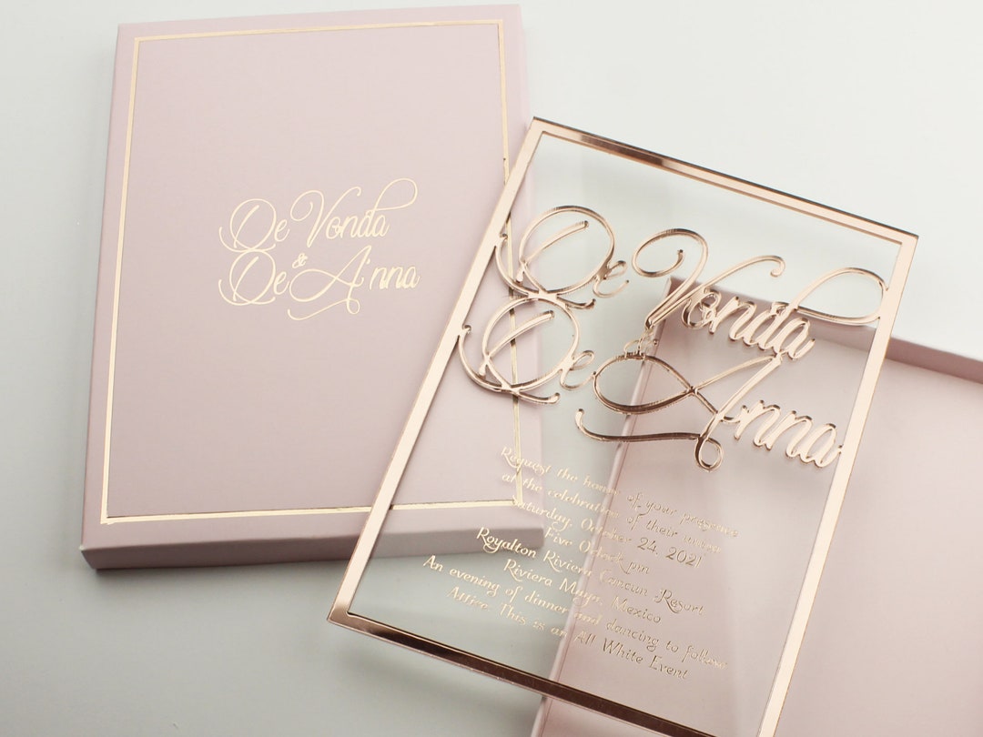 Luxury Acrylic Wedding Invitation | Clear Boxed Plexiglass Invite | 3D ...
