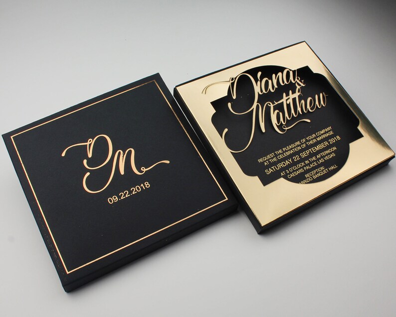 Luxury Gold Wedding Invitations Unique Boxed Wedding | Etsy
