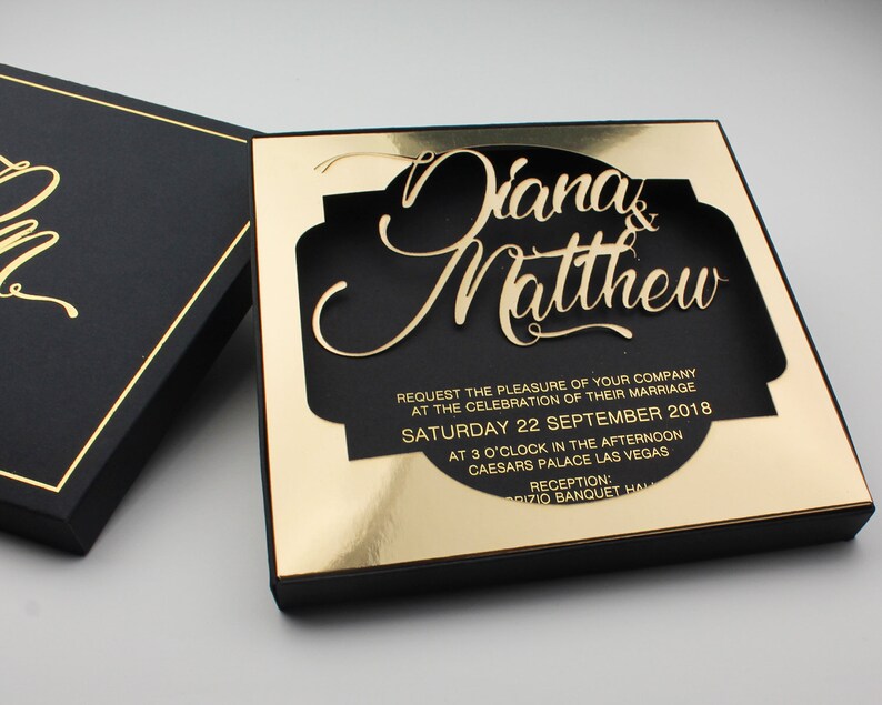 Luxury Gold Wedding Invitations Unique Boxed Wedding | Etsy