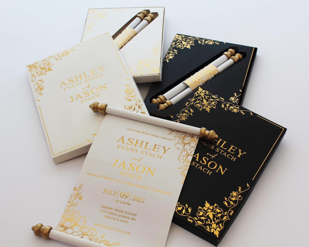 Custom Scroll Wedding Invitation With Golden Box - Etsy