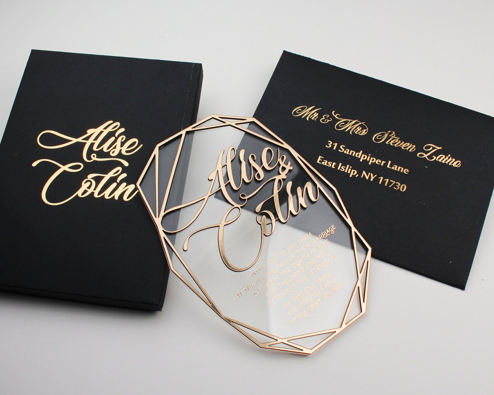 Boxed Acrylic Clear Invitation Geometric Wedding Invitations - Etsy