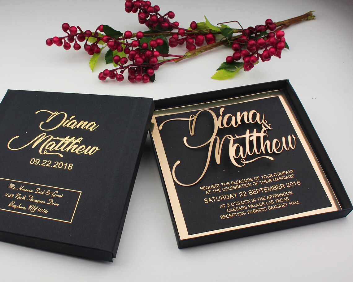 Unique Gold Wedding Invitations Hot Foil Personalized | Etsy