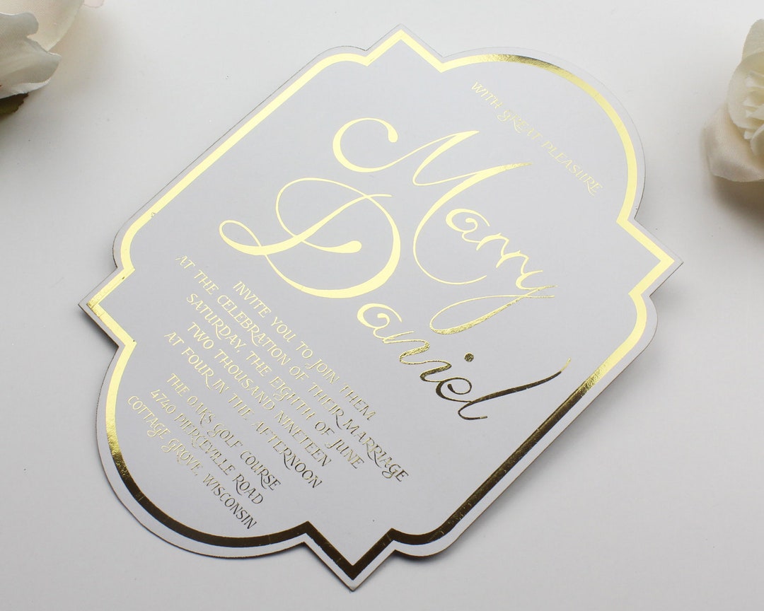 Metallic Gold Foil Invitation, Gold Foil Border Invites, Customized ...