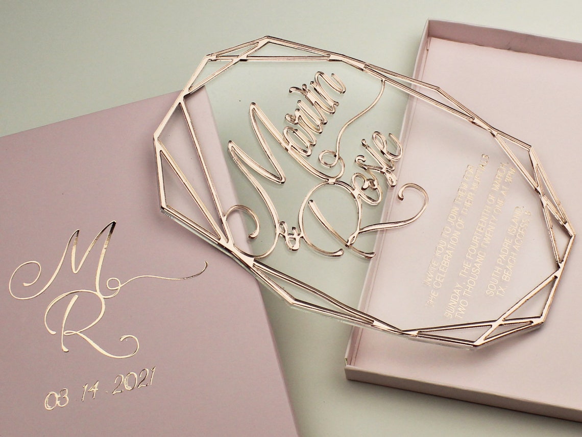3D Custom Acrylic Wedding Invitation Rose Gold Acrylic - Etsy