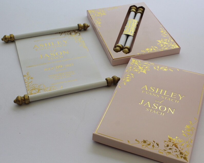 Custom Scroll Wedding Invitation With Golden Box - Etsy