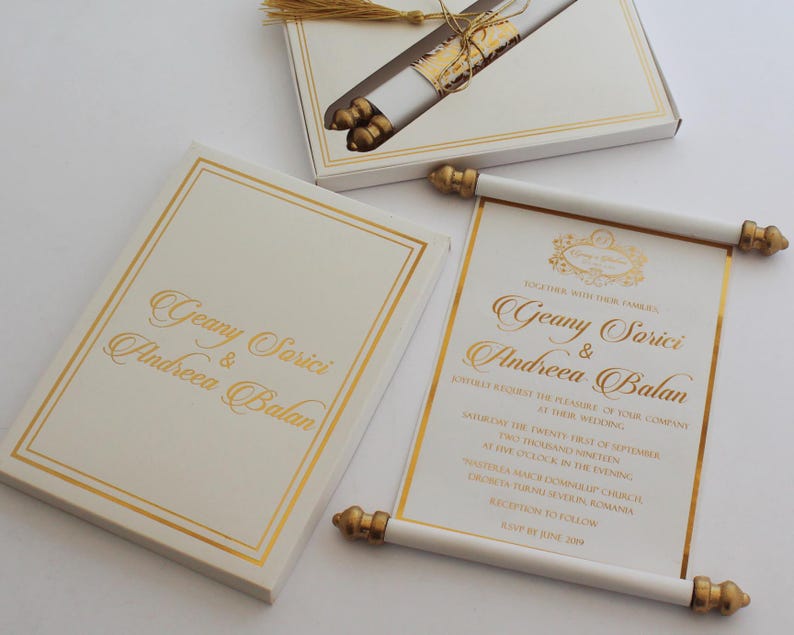 Scroll Wedding Invitation: Elegant Bride and Groom Invites - Etsy