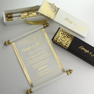 Royal Scroll Wedding Invitation With Box: Hot Foil Embossed, Handmade - Etsy