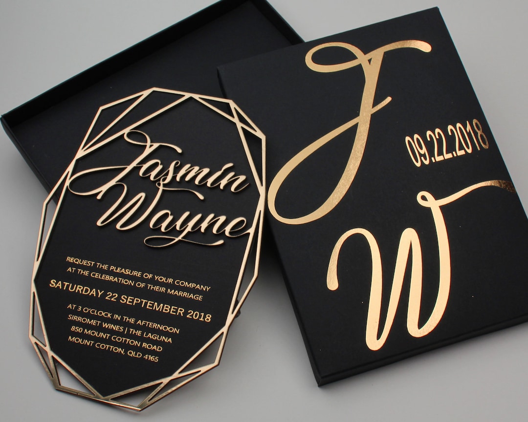 Geometric Wedding Invitation, 3D Wedding Card, Gold Wedding Invitation ...