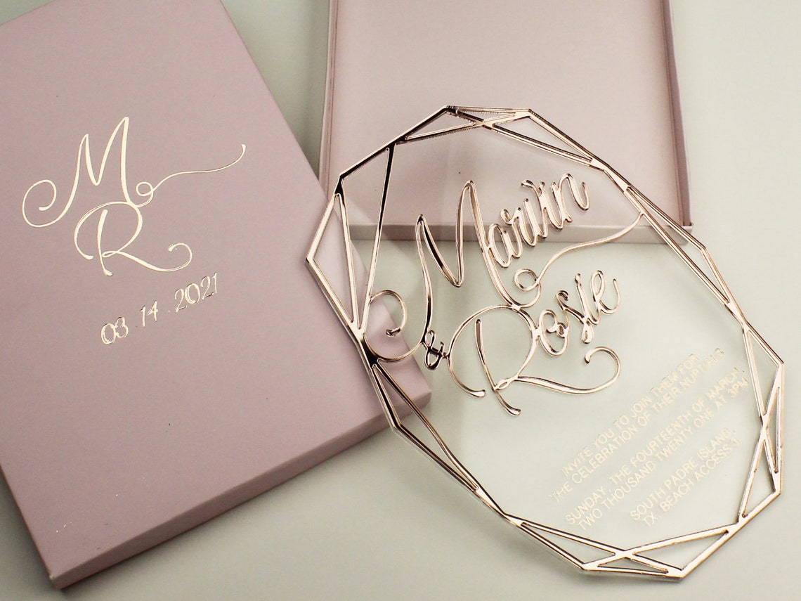 3D Custom Acrylic Wedding Invitation Rose Gold Acrylic - Etsy