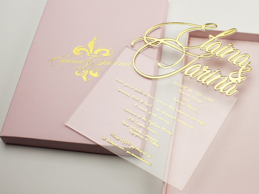 Luxury Acrylic Wedding Invitation: Hot Foil Plexiglass With Box - Etsy