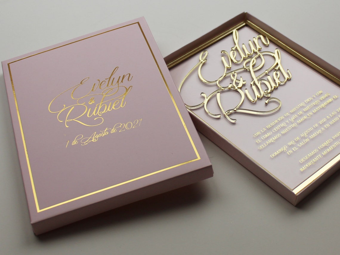Gold Acrylic Invitations Engraved Clear Acrylic Wedding - Etsy